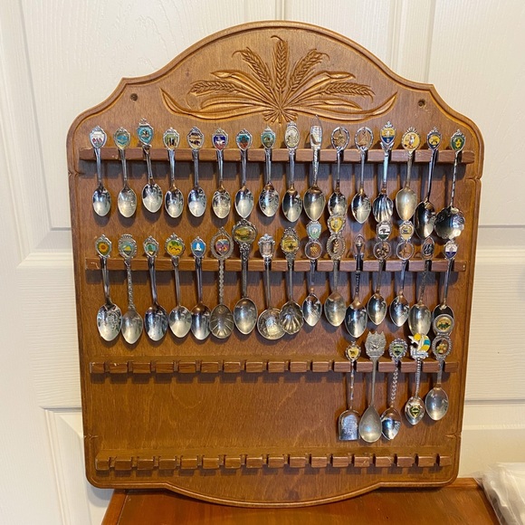 Vintage | Wall Decor | Vintage 64 Slot Spoon Display Carved Wood Rack ...